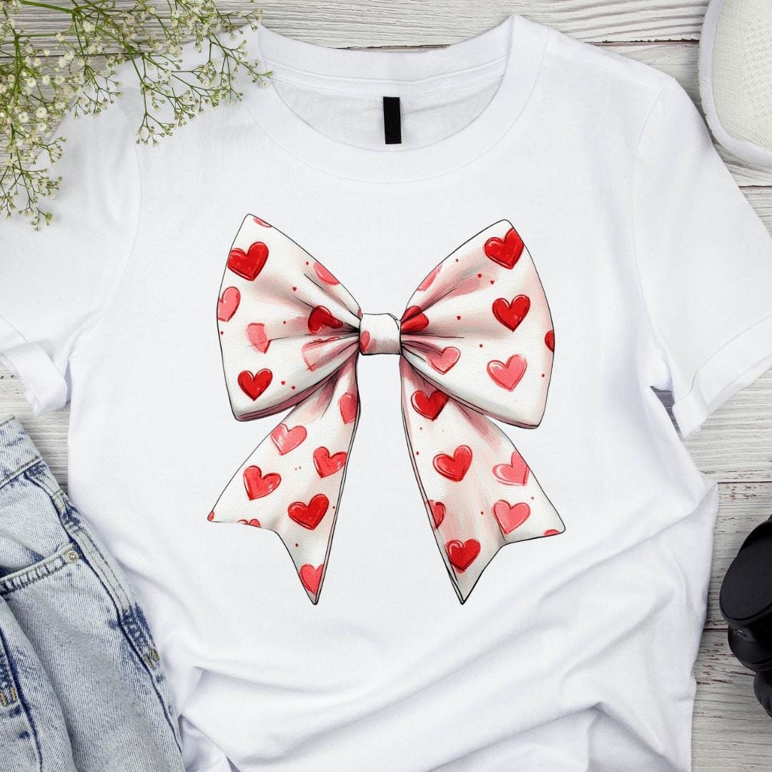 Coquette Bow Heart PNG - Valentine Bow Digital Design, Red Heart Bow ...