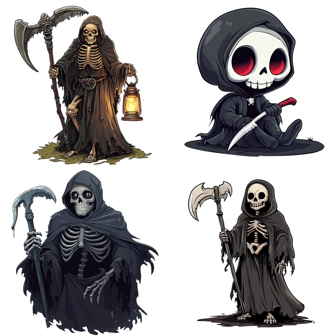 Grim Reaper Halloween Clipart Bundle: Spooky PNG SVG Designs ...