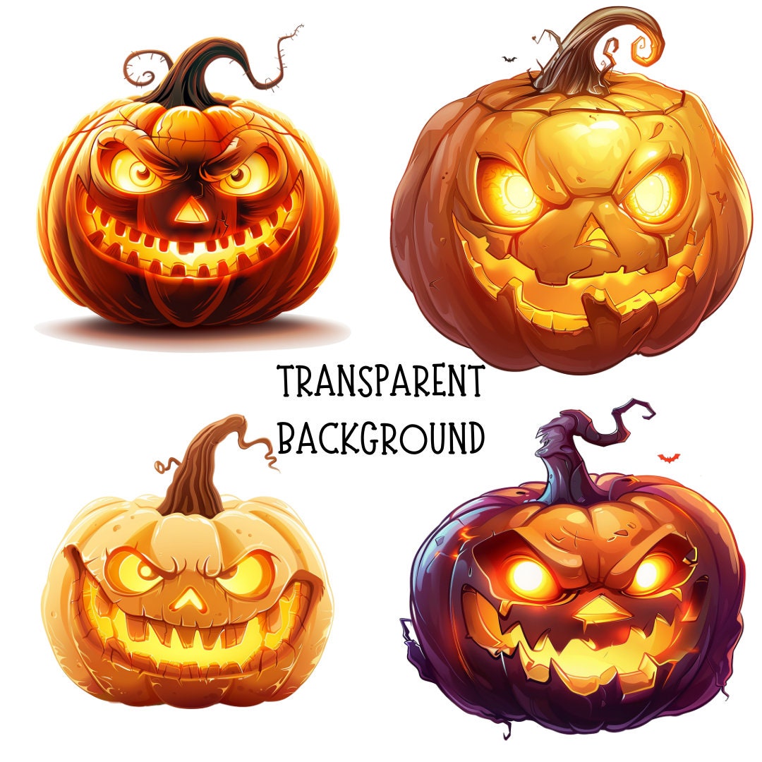Creepy Halloween Pumpkins Clipart Bundle: 12 PNG and SVG Images, Spooky ...