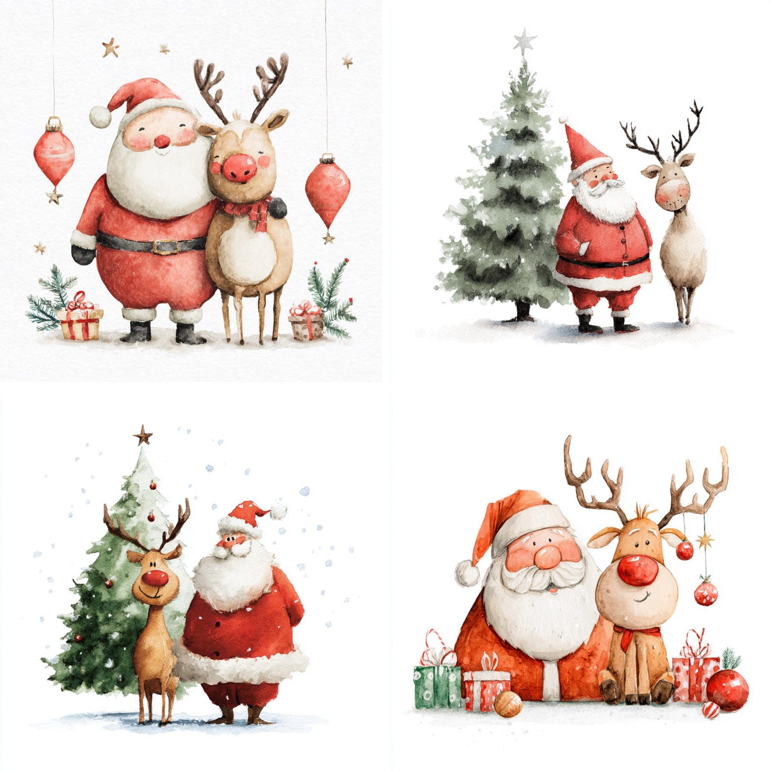 Santa, Mrs. Claus & Rudolph Clipart Bundle: Watercolor Christmas ...