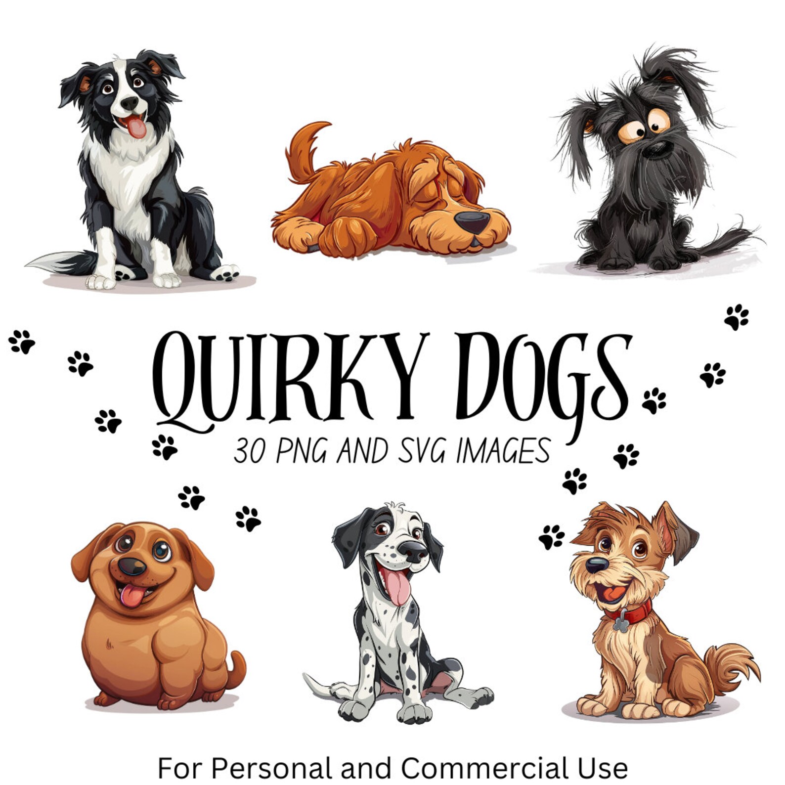 Quirky Dog Clipart Bundle: Cartoon Style (PNG & SVG) - Etsy
