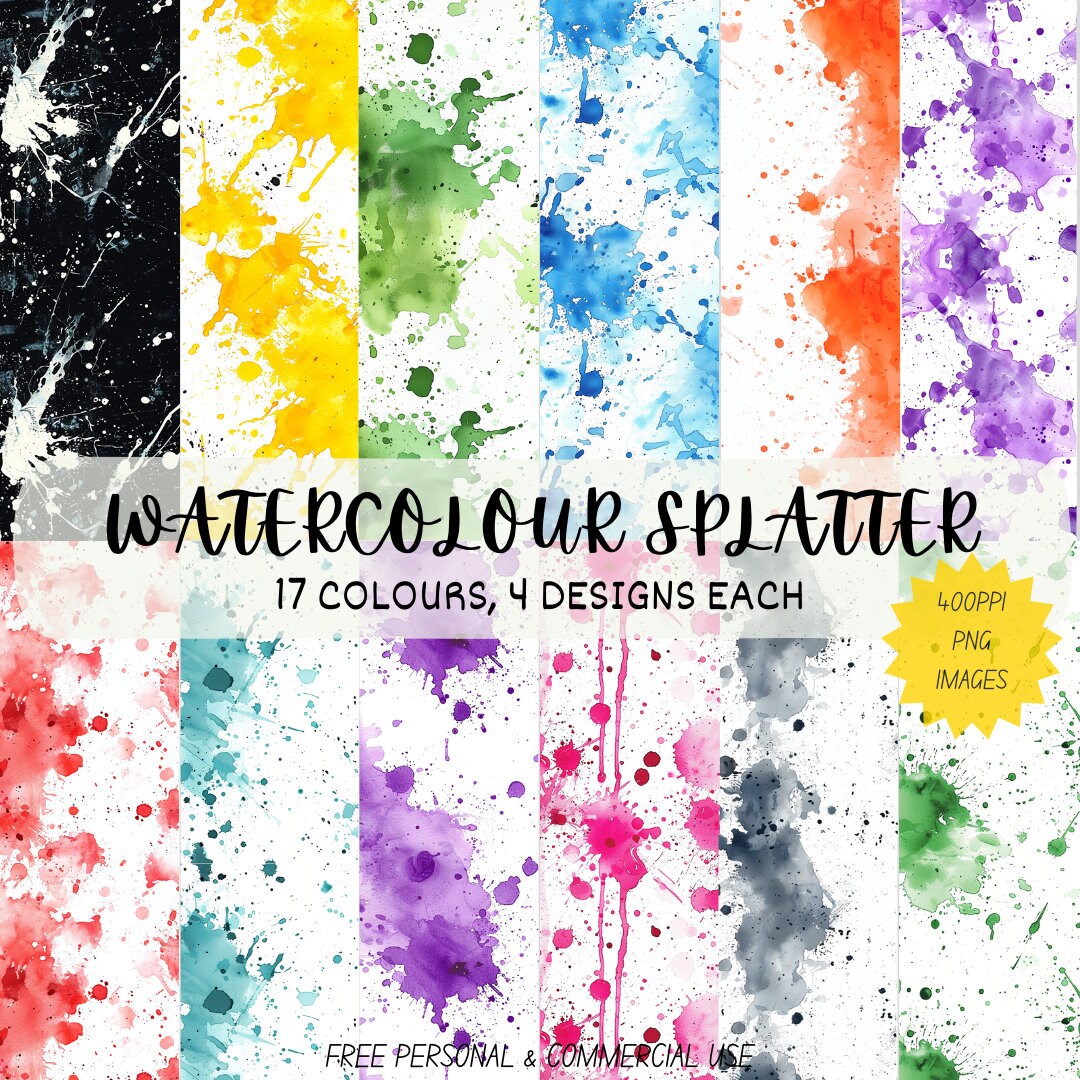 Watercolor Splash Clipart: Rainbow Paint Splatter PNG (digital Download ...