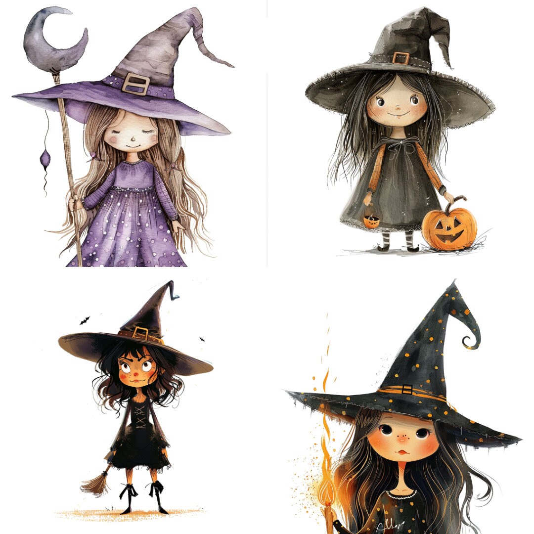 Quirky Witches Clipart Bundle, Cute Halloween Witch, Witches on ...