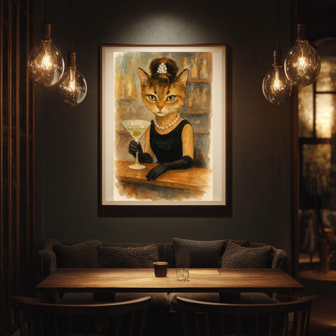 Martini Cat Art Print, Feline Elegance PNG (digital Download) - Etsy