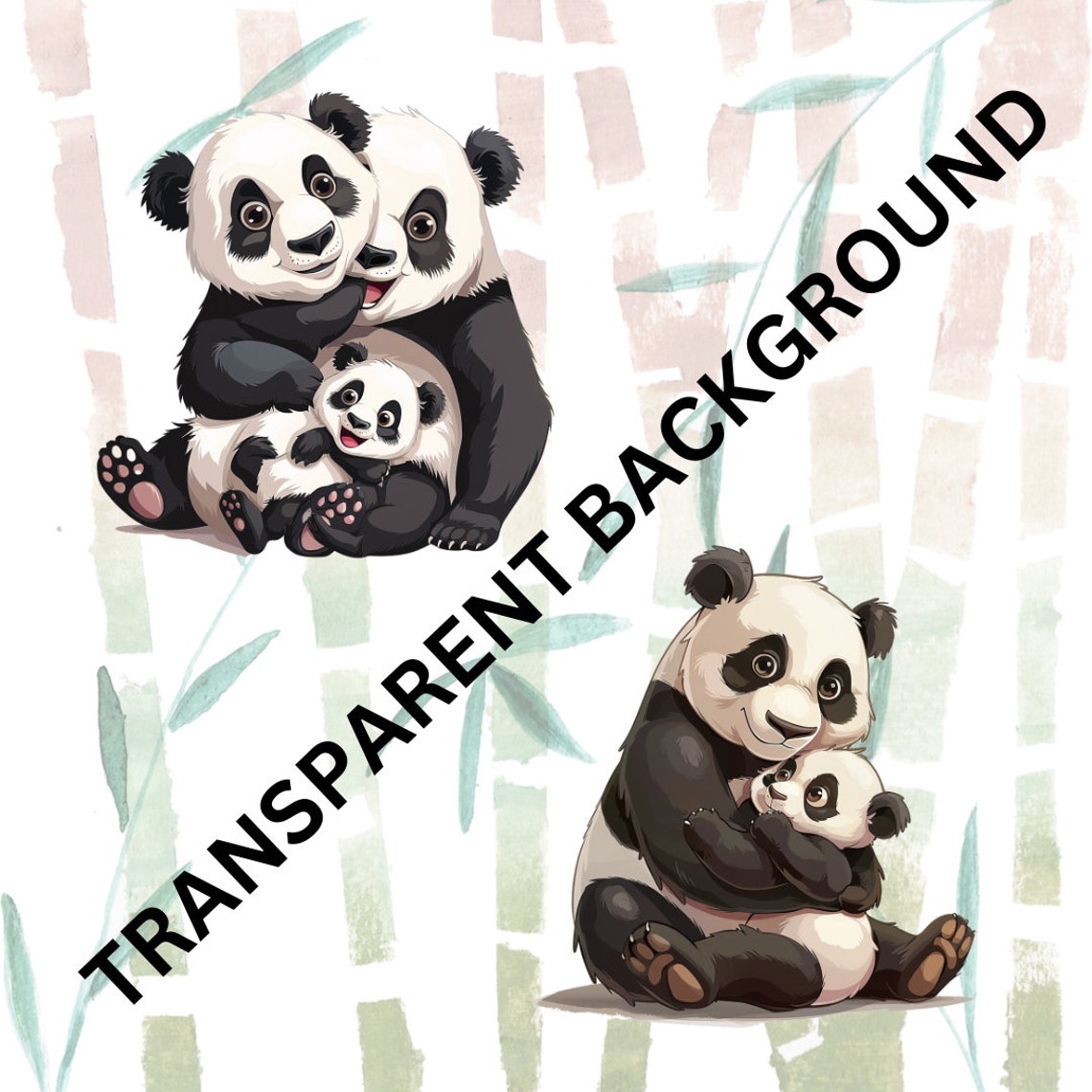 Mama Panda Clipart Set Cute Mom and Baby Panda Graphics for Mother's ...