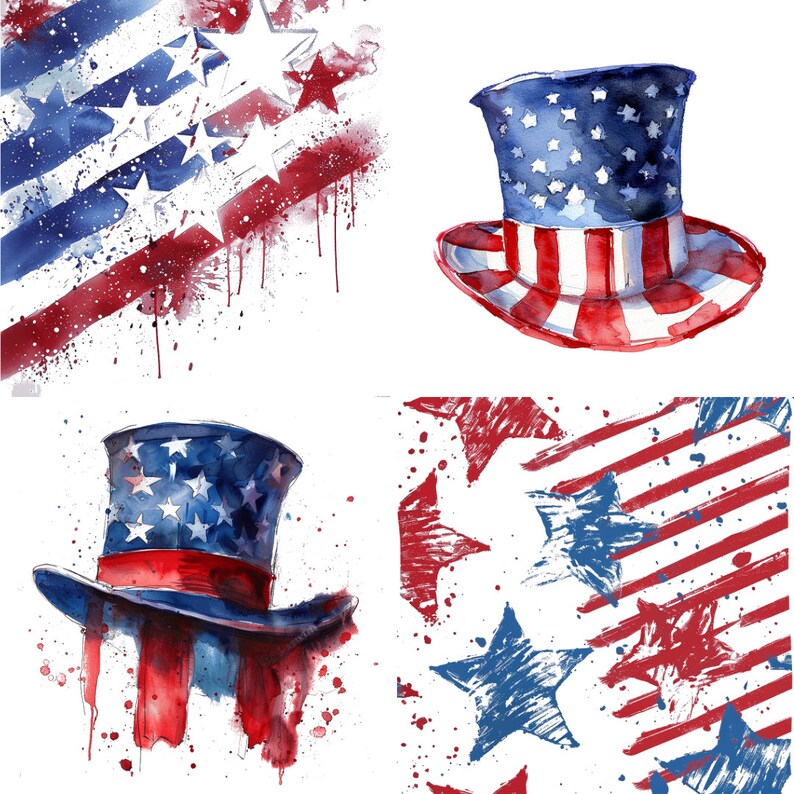 July 4th USA Patriotic Clipart Bundle Watercolor Flags, Hearts ...