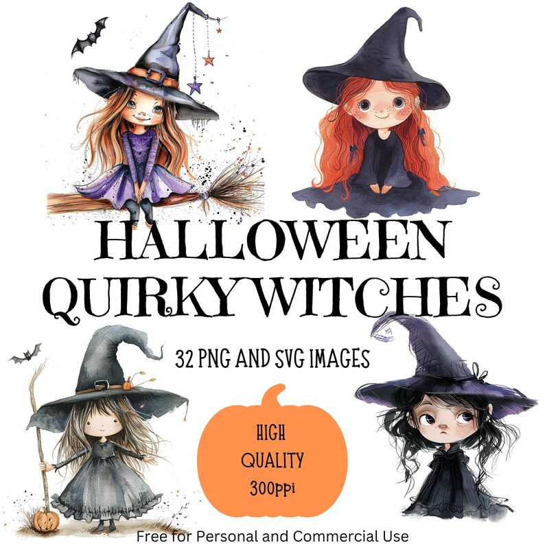 Halloween Witches Clipart Bundle, Digital Art (PNG, SVG) - Etsy