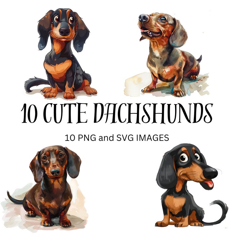 Dachshund Clipart Bundle: Sausage Dog PNG SVG Illustrations (10 Images ...