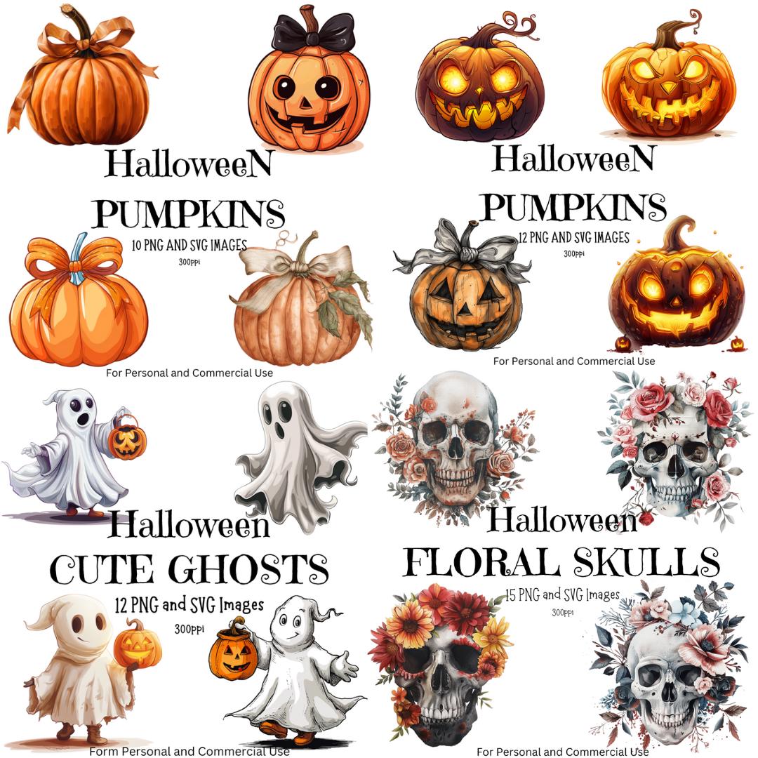 Complete Halloween Clipart Bundle, Skulls, Witches, Pumpkins, Ghosts ...