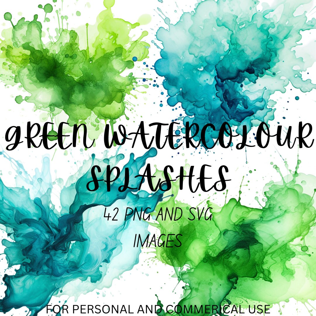 GREEN Watercolor Splash Clipart Bundle - High-quality, Colorful Digital ...