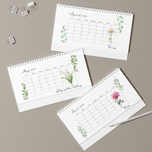 Printable Birth Flower Month Calendar 2024 Desk Calendar 2024 Landscape ...