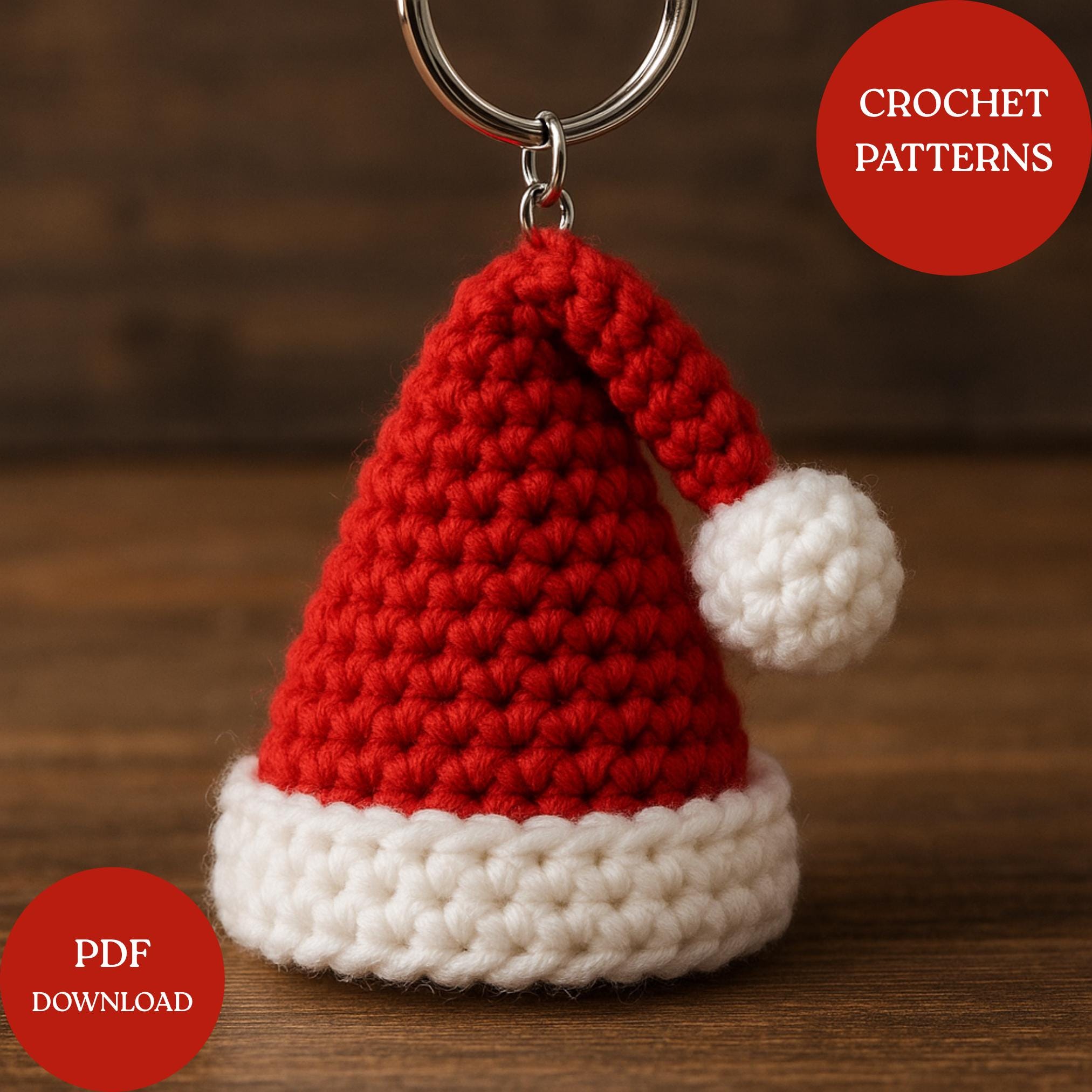 Christmas Crochet Keychain Pattern PDF: Santa Hat, Candy Cane, Bauble ...