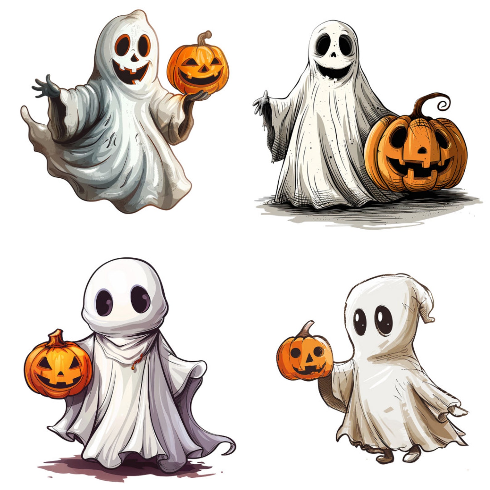 Cute Halloween Ghost Clipart Bundle - 12 Adorable Ghosty Designs ...