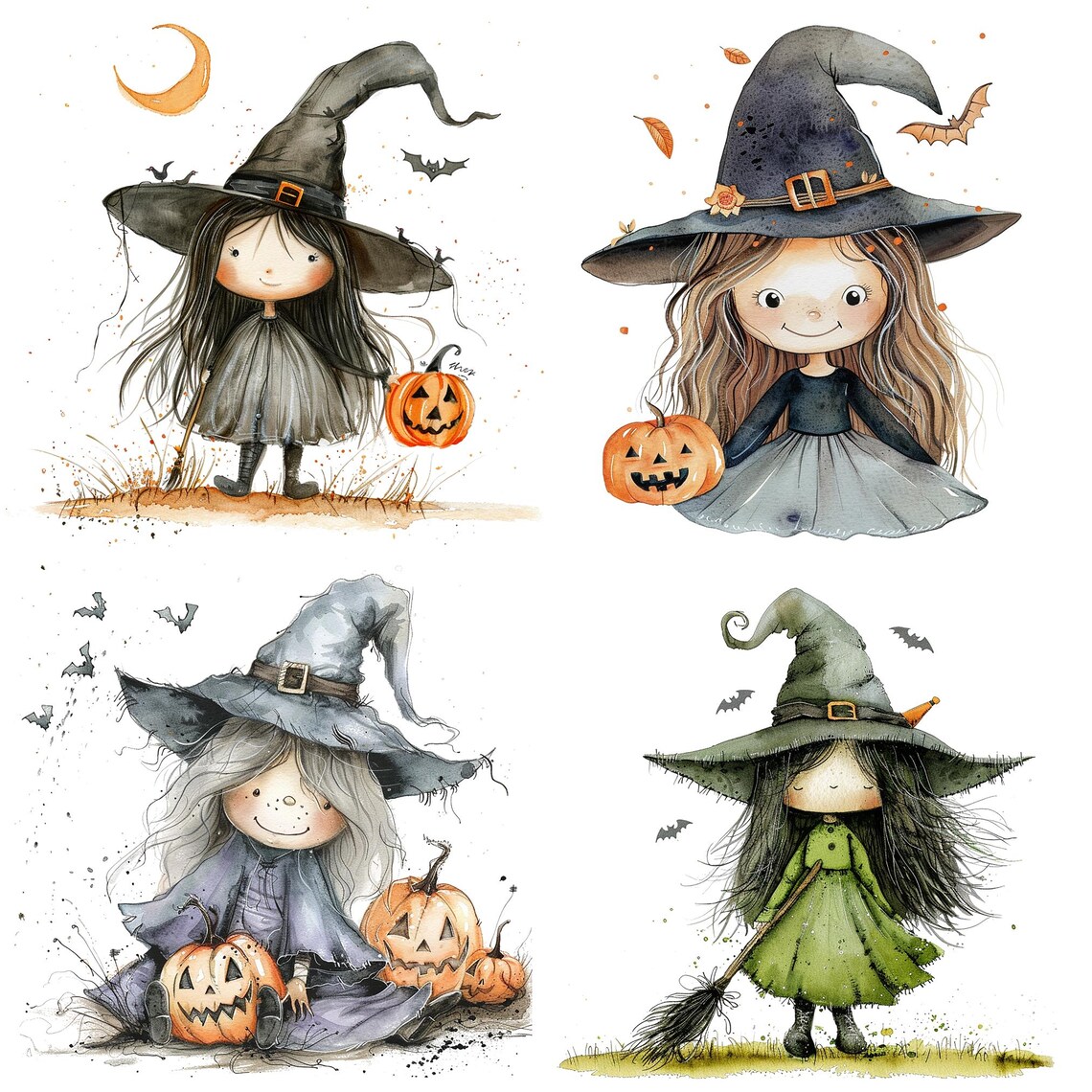 Halloween Witches Clipart Bundle, Digital Art (PNG, SVG) - Etsy