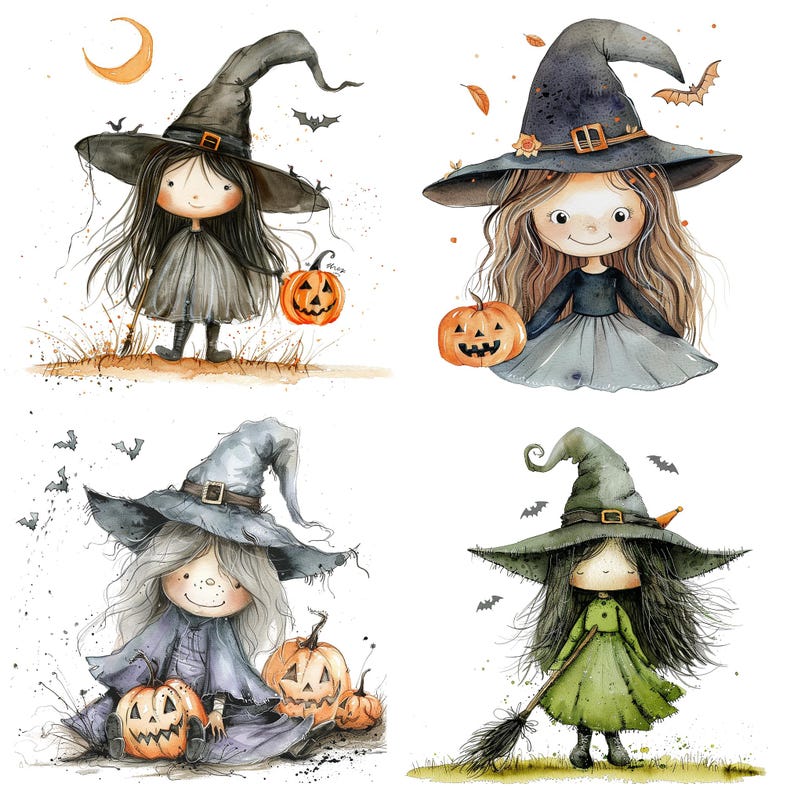 Halloween Quirky Witch Clipart Bundle, Witches Brew Digital Art (PNG ...