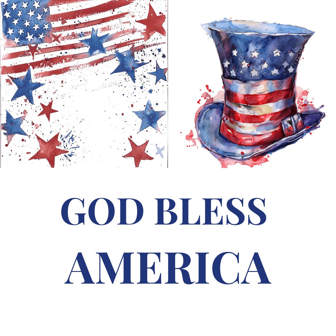 July 4th USA Patriotic Clipart Bundle Watercolor Flags, Hearts ...