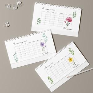 Printable Birth Flower Month Calendar 2024 Desk Calendar 2024 Landscape ...