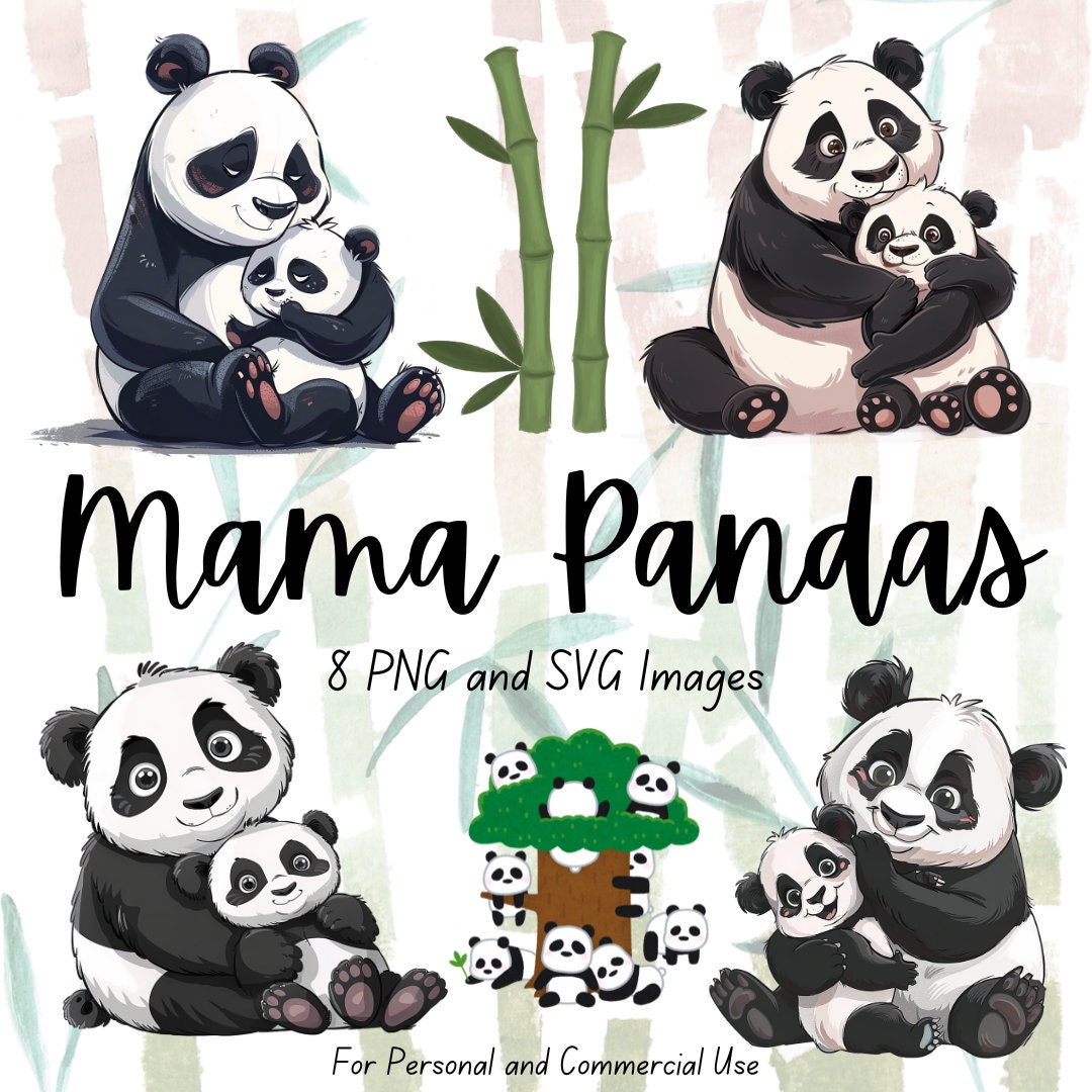 Mama Panda Clipart Set - Cute Mom and Baby Panda Graphics for Mother's ...