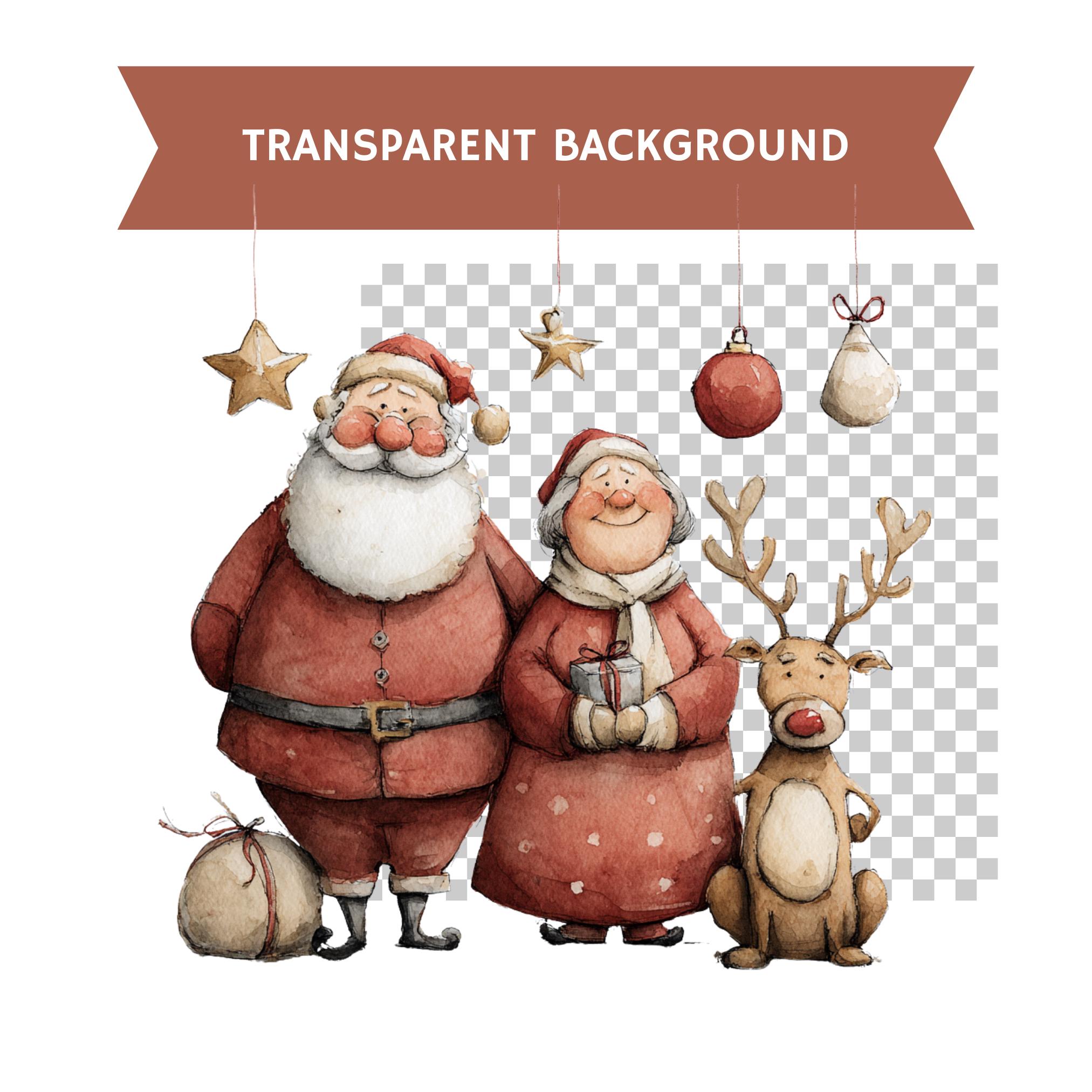 Santa, Mrs. Claus & Rudolph Clipart Bundle: Watercolor Christmas ...