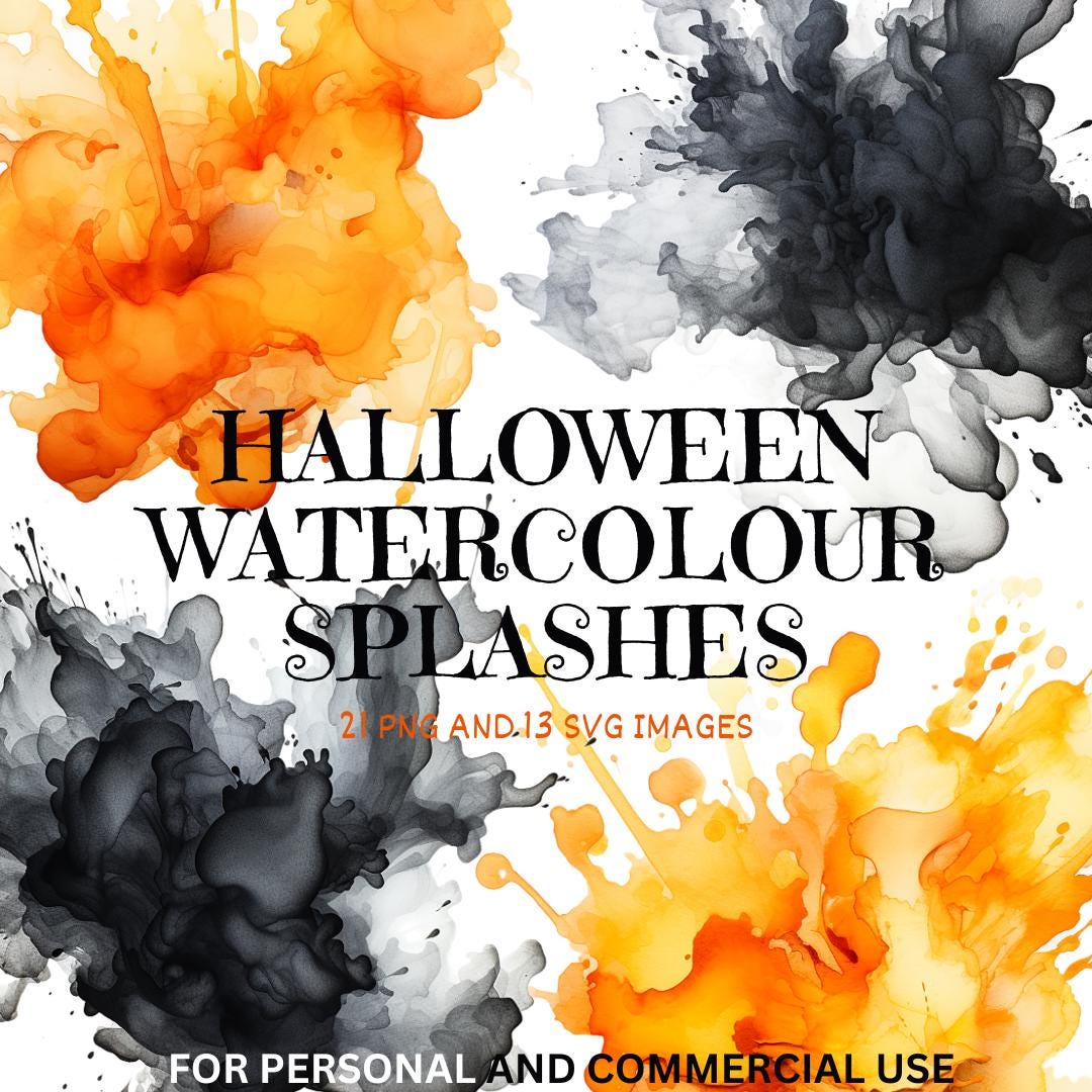 Halloween Themed Watercolor Splash Clipart Collection, High-quality ...