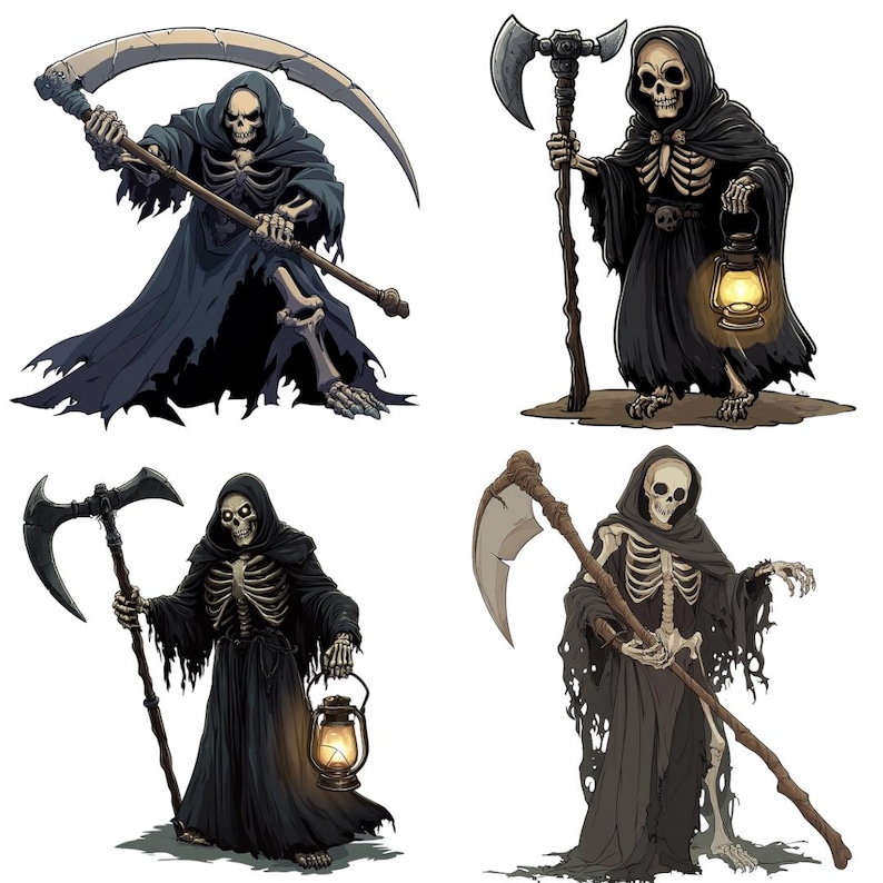 Grim Reaper Halloween Clipart Bundle: Spooky PNG SVG Designs ...