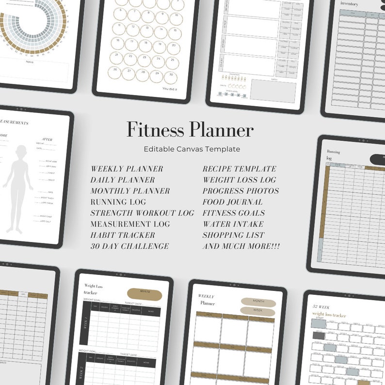 Customizable Digital Fitness Planner: Workout, Health, Meal Tracker ...