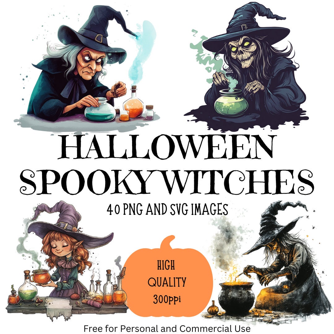 Spooky Witches Clipart Bundle, Cute Halloween Witch, Witches Brewing ...