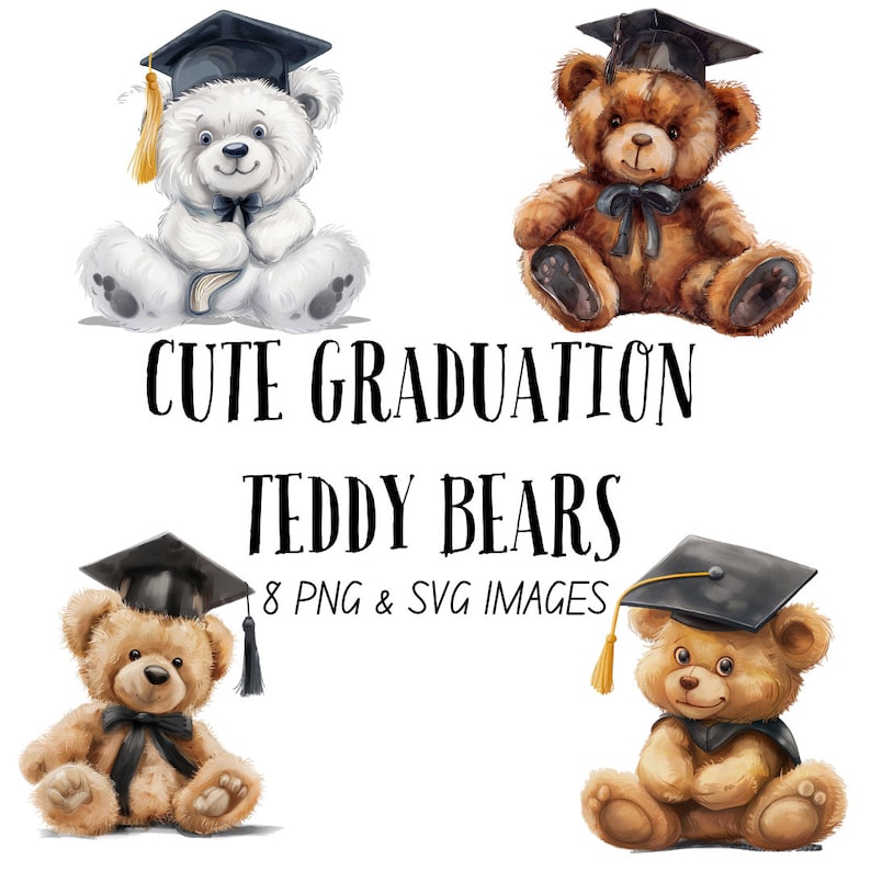 Graduation Teddy Bear Clipart Bundle - Cute 4 Colors Digital Download ...