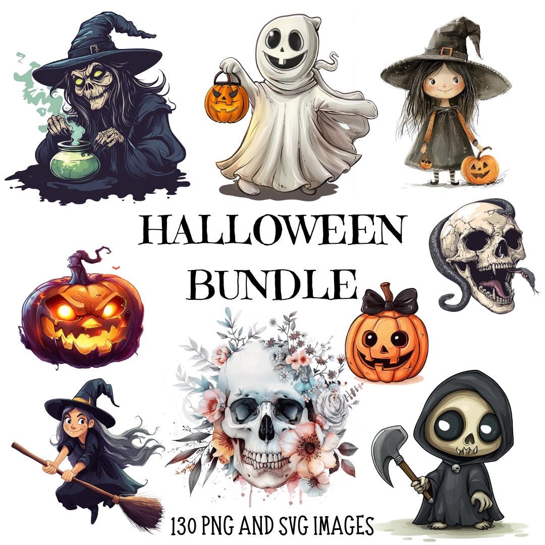 Complete Halloween Clipart Bundle, Skulls, Witches, Pumpkins, Ghosts ...