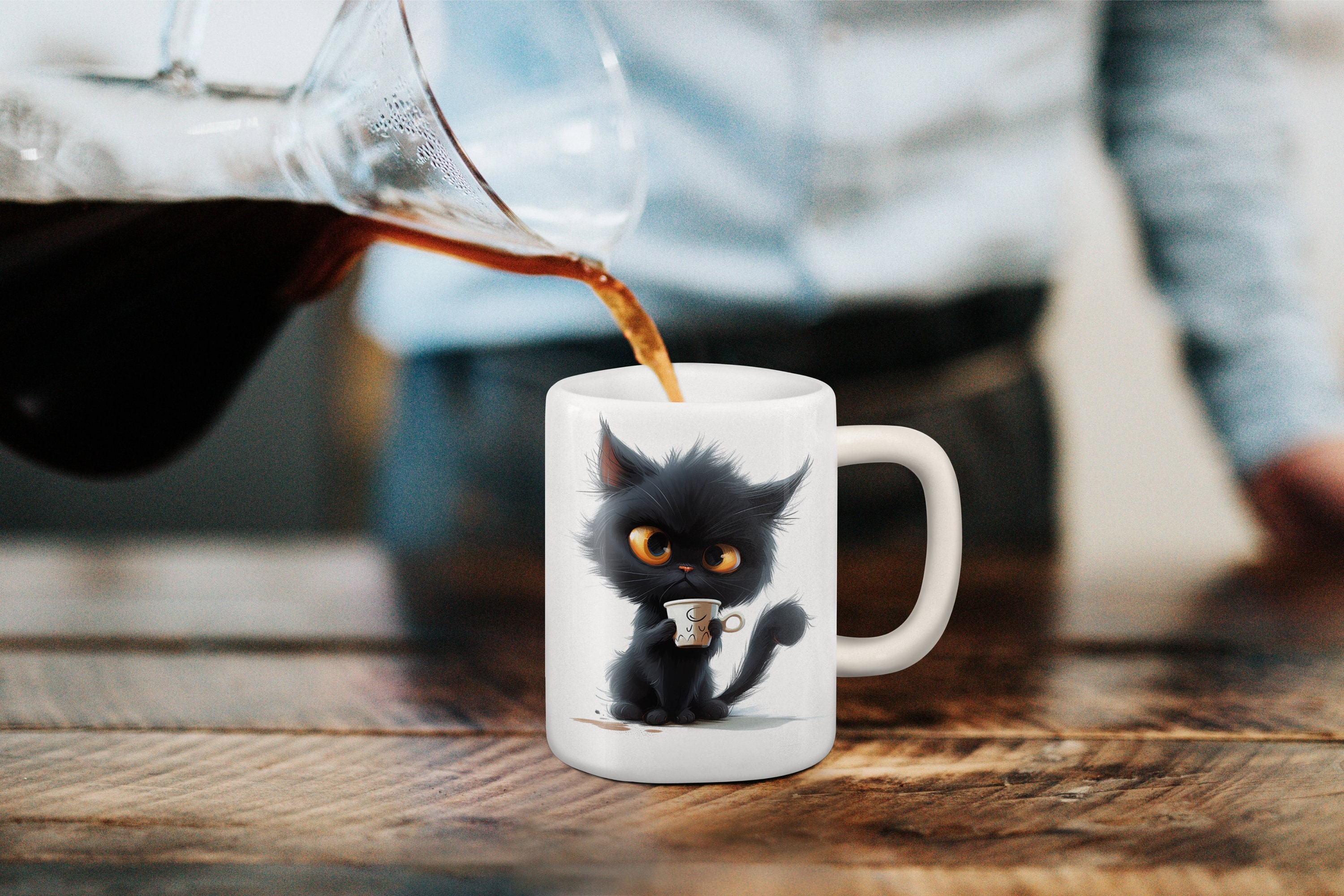 Grumpy Cat Clipart With Coffee - Digital Cat Art for Mugs, T-shirts ...