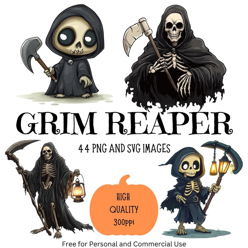 Grim Reaper Halloween Clipart Bundle, Grim Reaper Tshirt, PNG, SVG ...
