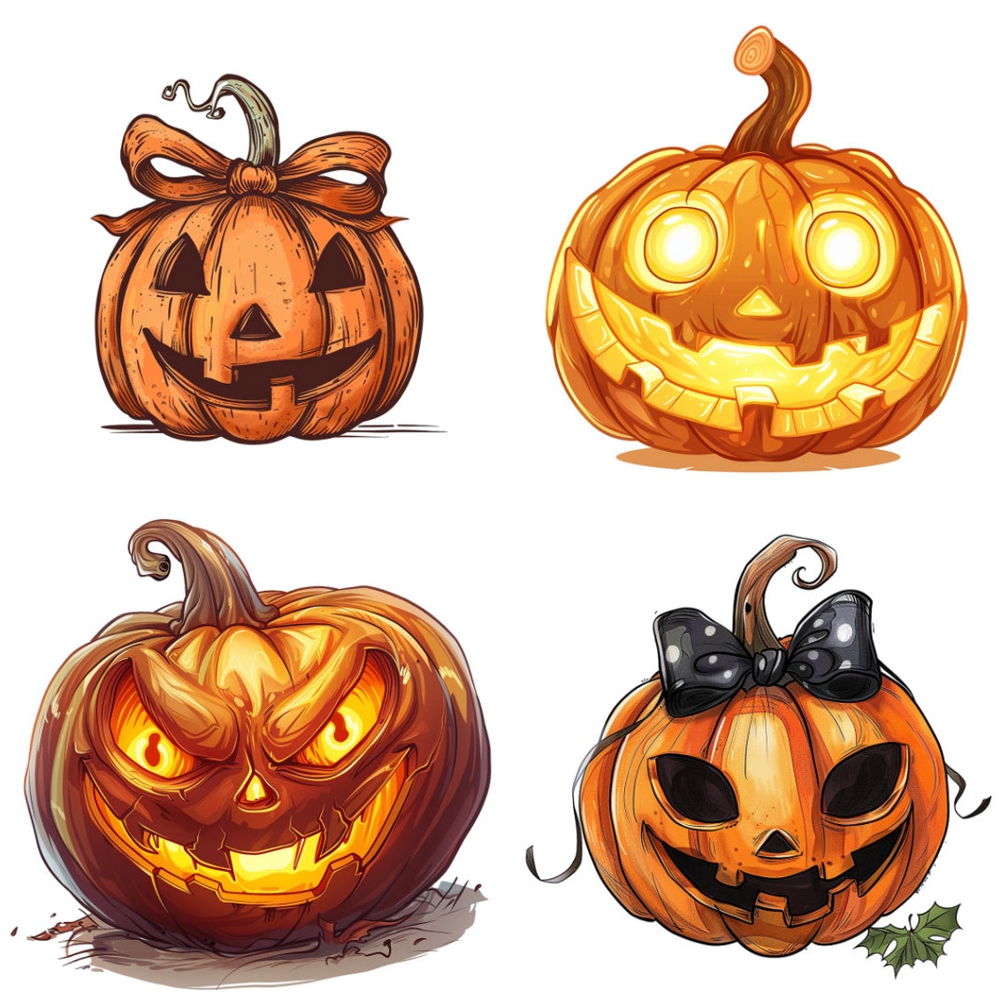 Creepy Halloween Pumpkins Clipart Bundle: 12 PNG and SVG Images, Spooky ...