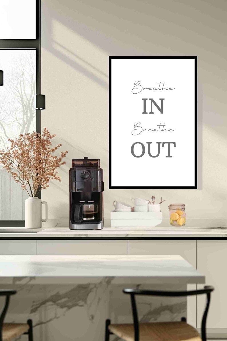 Poster breathe in Breathe Out Motivational Saying Typography Picture ...