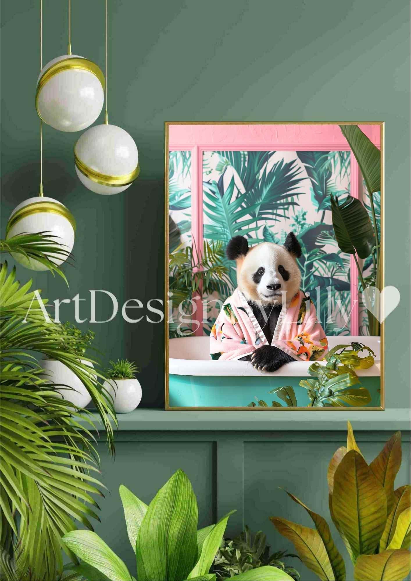 Poster Panda in the Spa Funny Bathroom Poster Guest Toilet Toilet ...