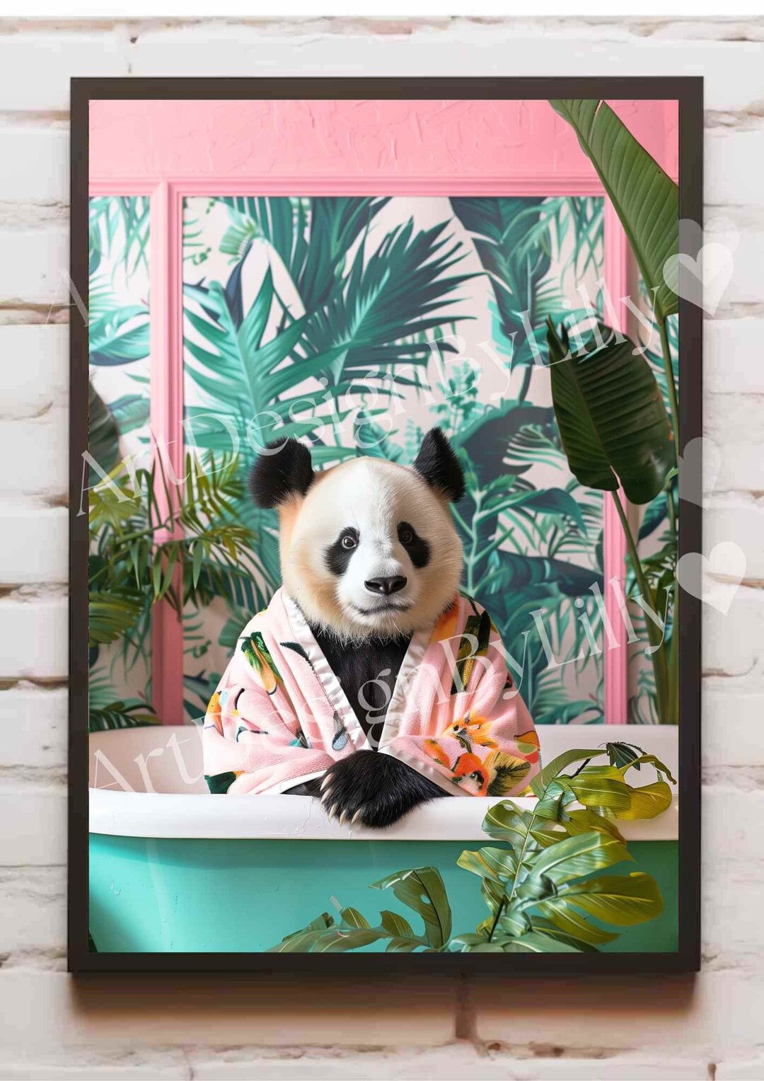 Poster Panda in the Spa Funny Bathroom Poster Guest Toilet Toilet ...