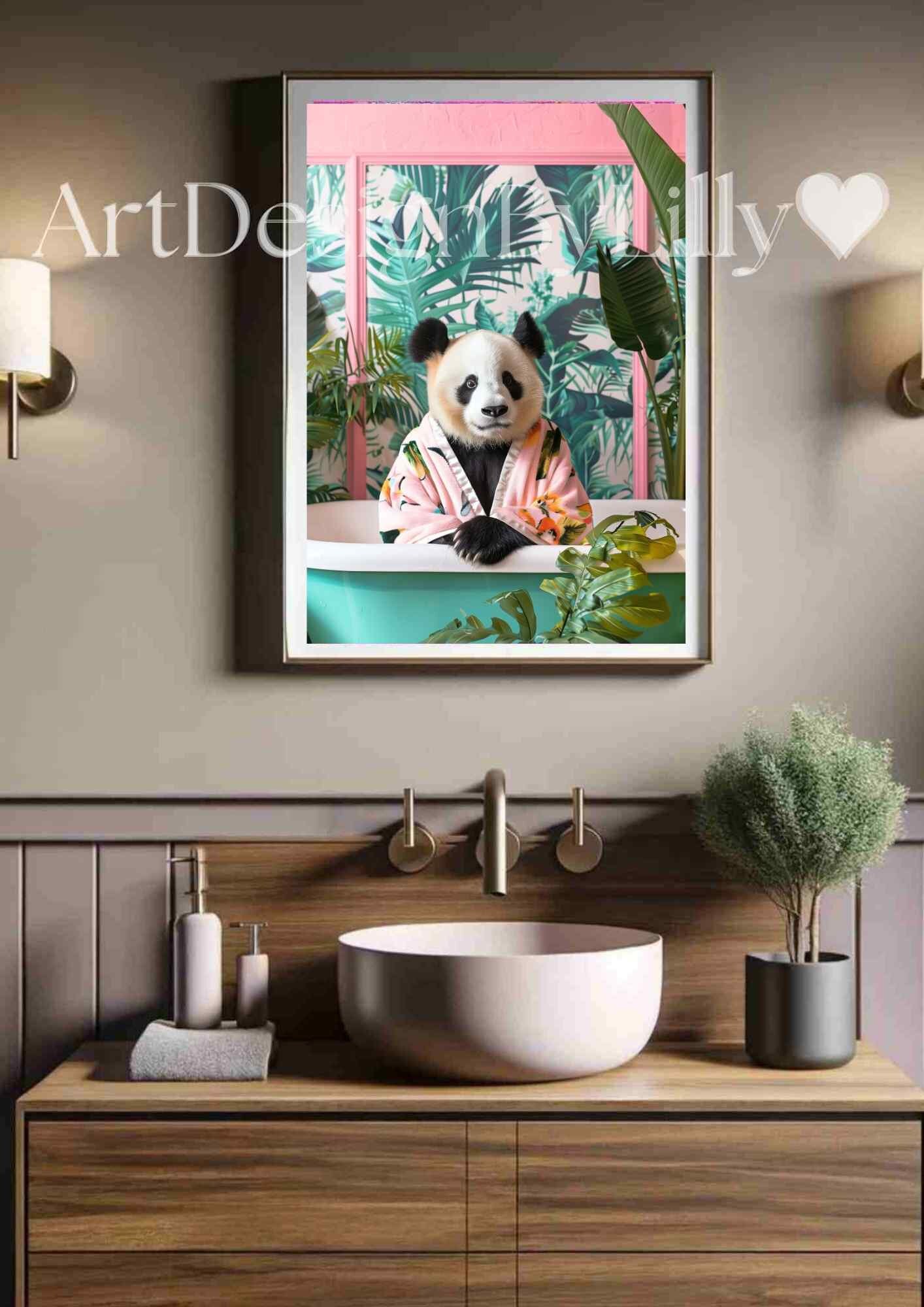 Poster Panda in the Spa Funny Bathroom Poster Guest Toilet Toilet ...