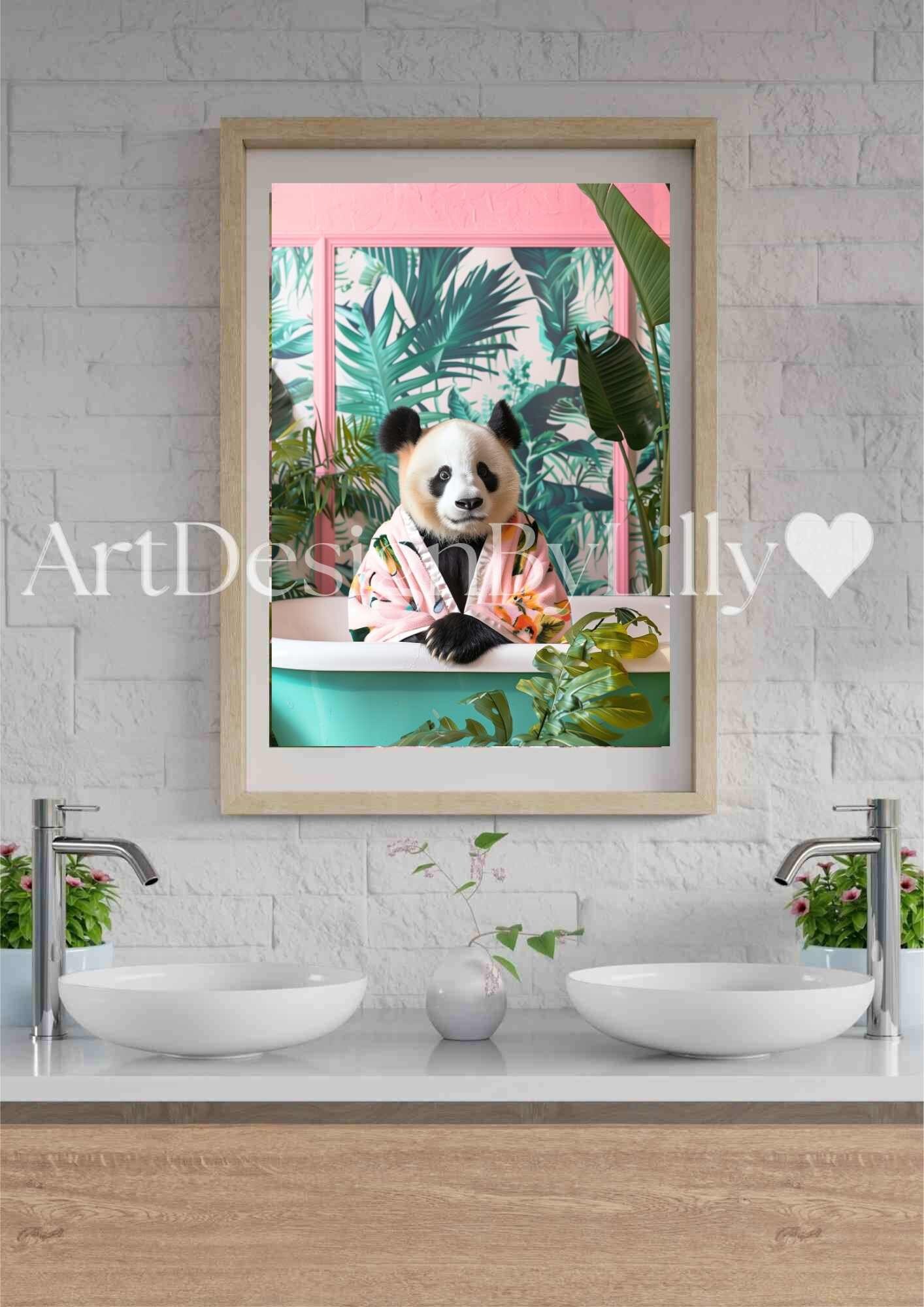 Poster Panda in the Spa Funny Bathroom Poster Guest Toilet Toilet ...