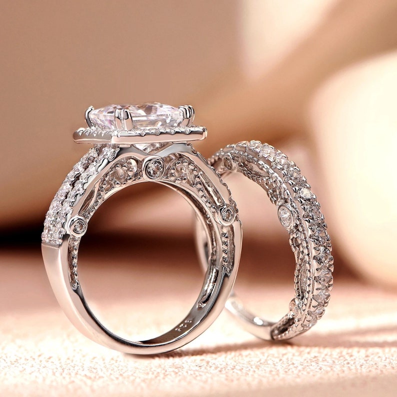 Vintage Wedding Rings for Women Solid 925 Sterling Silver 4ct Princess ...