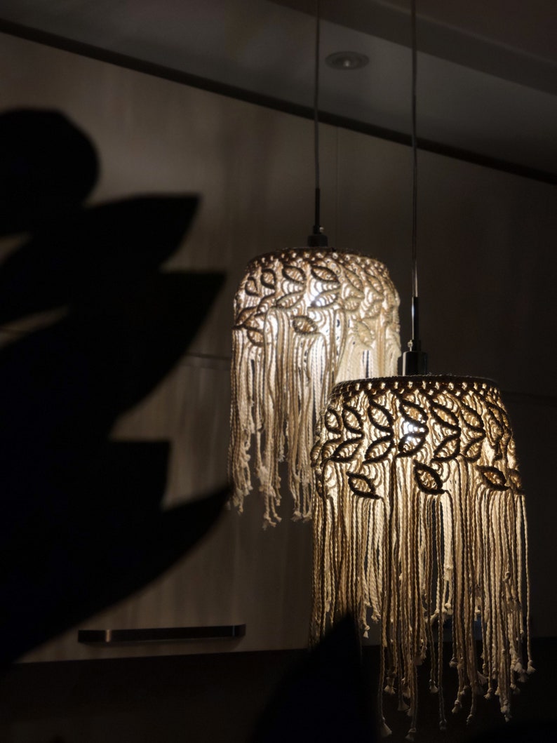 Boho Style Lamp. Macrame Lampshade. Chandelier With Macrame Pattern ...