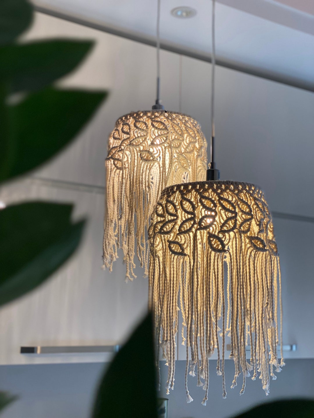 Boho Style Lamp. Macrame Lampshade. Chandelier With Macrame Pattern ...