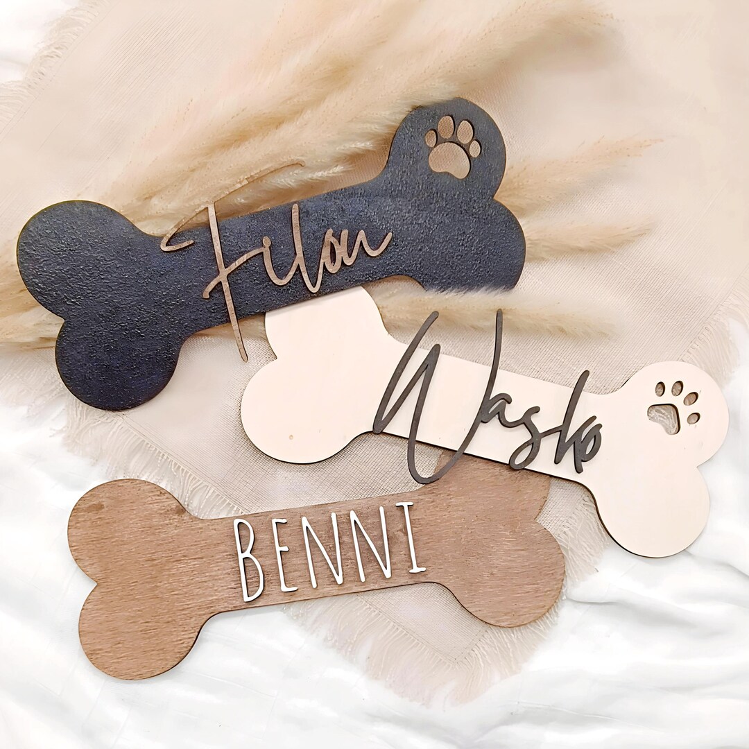 Dog Name Plate Made of Wood Name Plate Dog Dog Bone Personalized Place ...