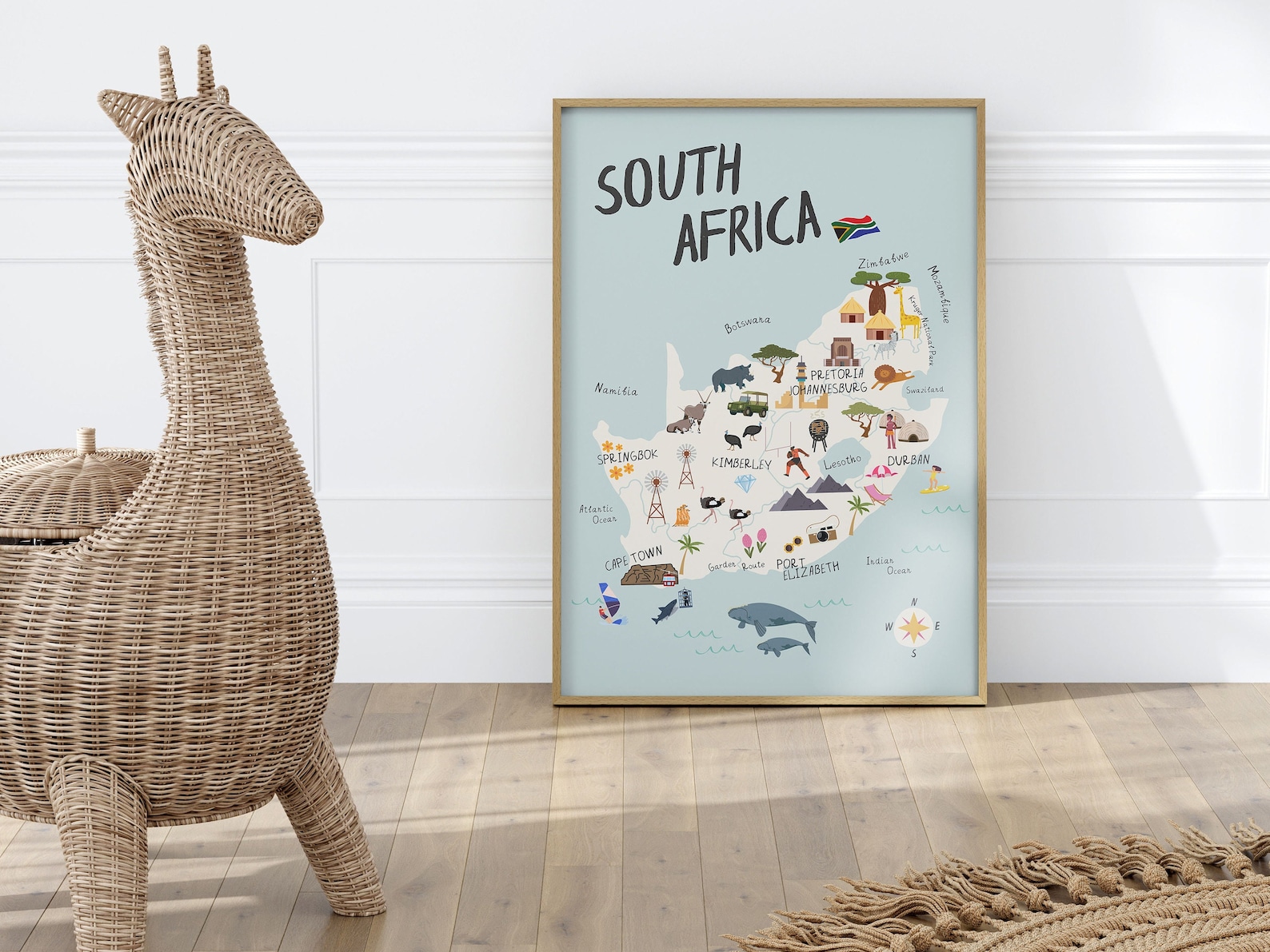 South Africa Map Poster: Kids Room Decor (digital Download) - Etsy