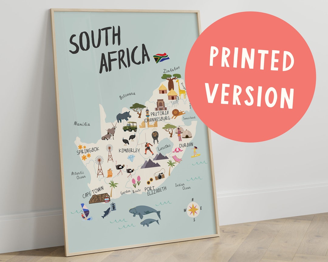South Africa Map Poster, Kids Wall Art, Kids Room Decor, Educational ...