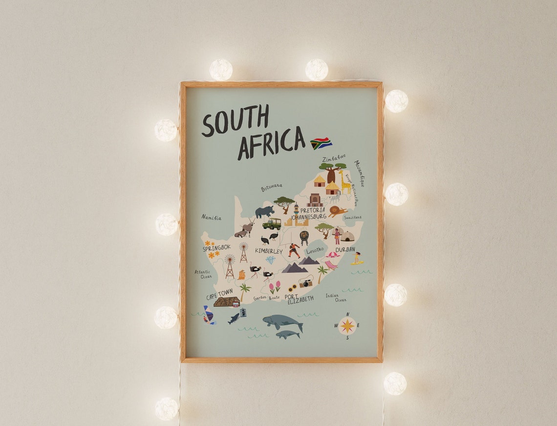 South Africa Map Poster: Kids Room Decor (digital Download) - Etsy