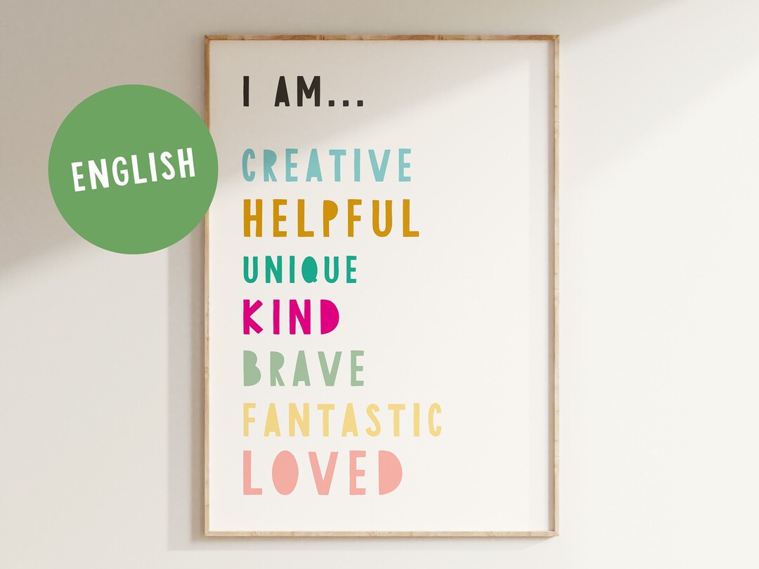 Affirmation Poster for Kids, Kids Room Wall Art, Playroom Decor, I Am ...