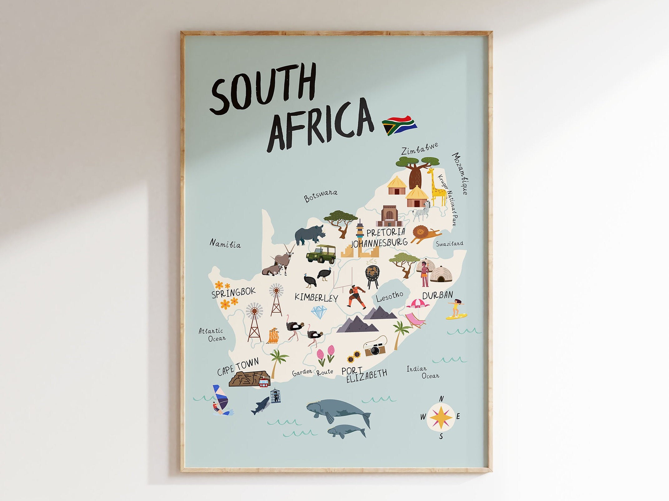 South Africa Map Poster: Kids Room Decor (digital Download) - Etsy