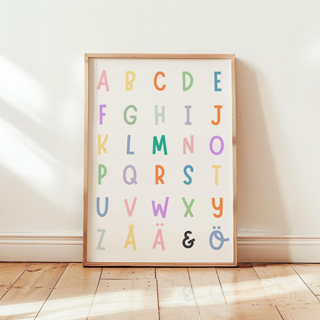 Swedish Alphabet Poster Printable | Colorful ABC Wall Art for Kids Room ...