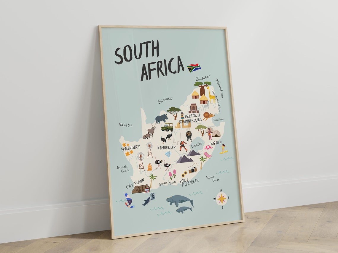 South Africa Map Poster: Kids Room Decor (digital Download) - Etsy