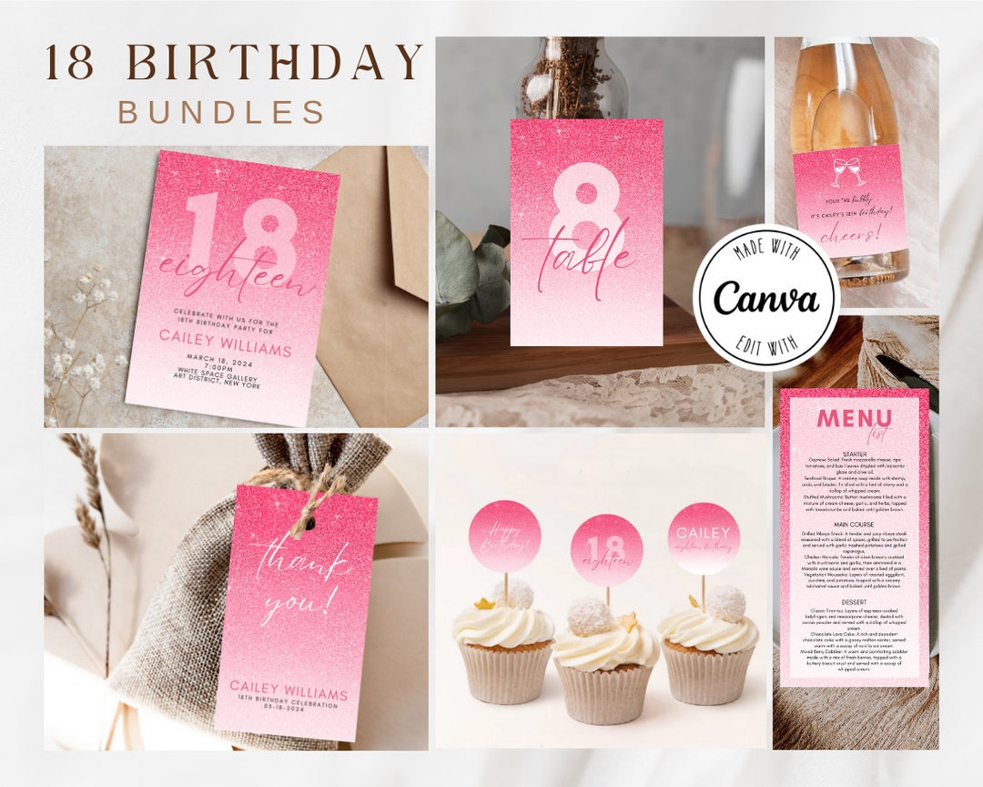 Personalized 18th Birthday Invitation , Printable Birthday Bundle ...