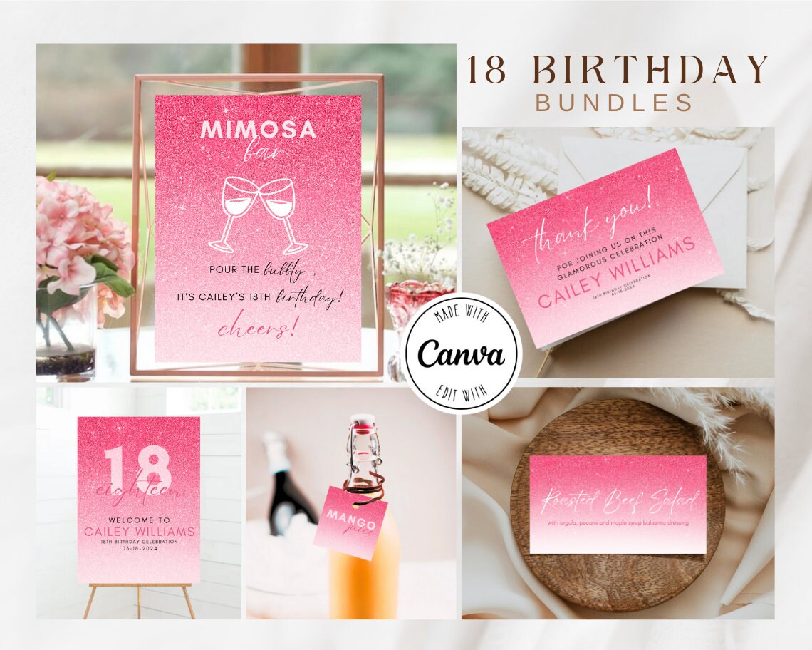 Personalized 18th Birthday Invitation , Printable Birthday Bundle ...
